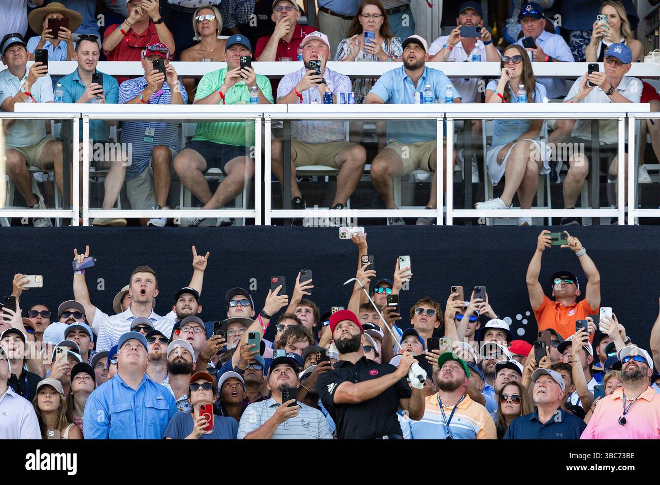 Captain Jon Rahm of Legion XIII hits his shot on the 18th hole during ...
