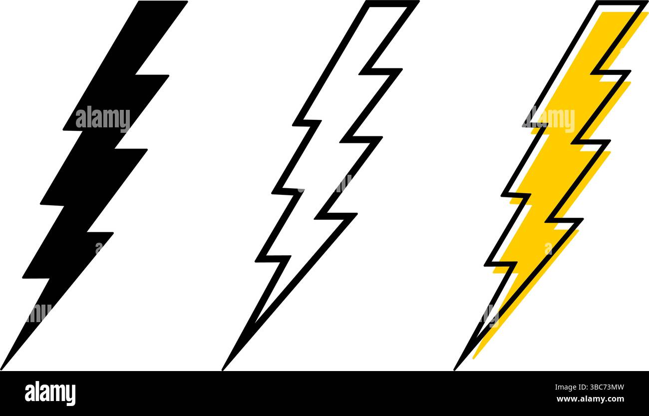 Set of thunderbolt icons. Lightening silhouettes. Danger, warning or ...