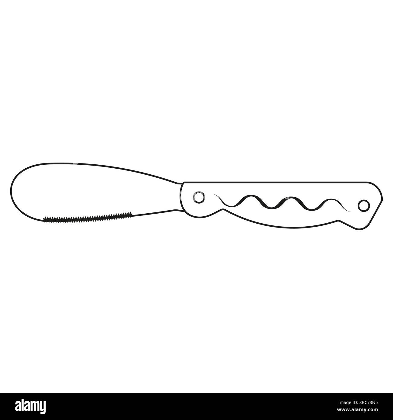 Small butter knife. Rounded flat blade. Partial serration visible ...