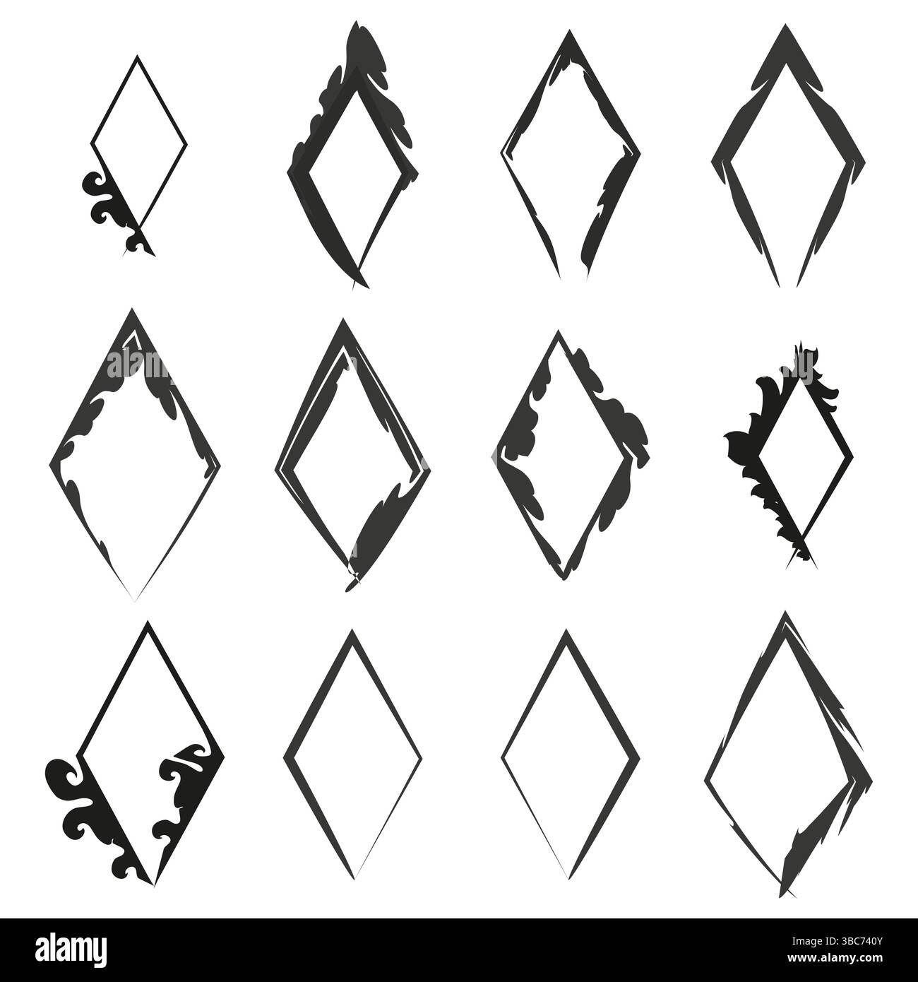 Diamond ink frames. Abstract corner decorations. Decorative vector ...