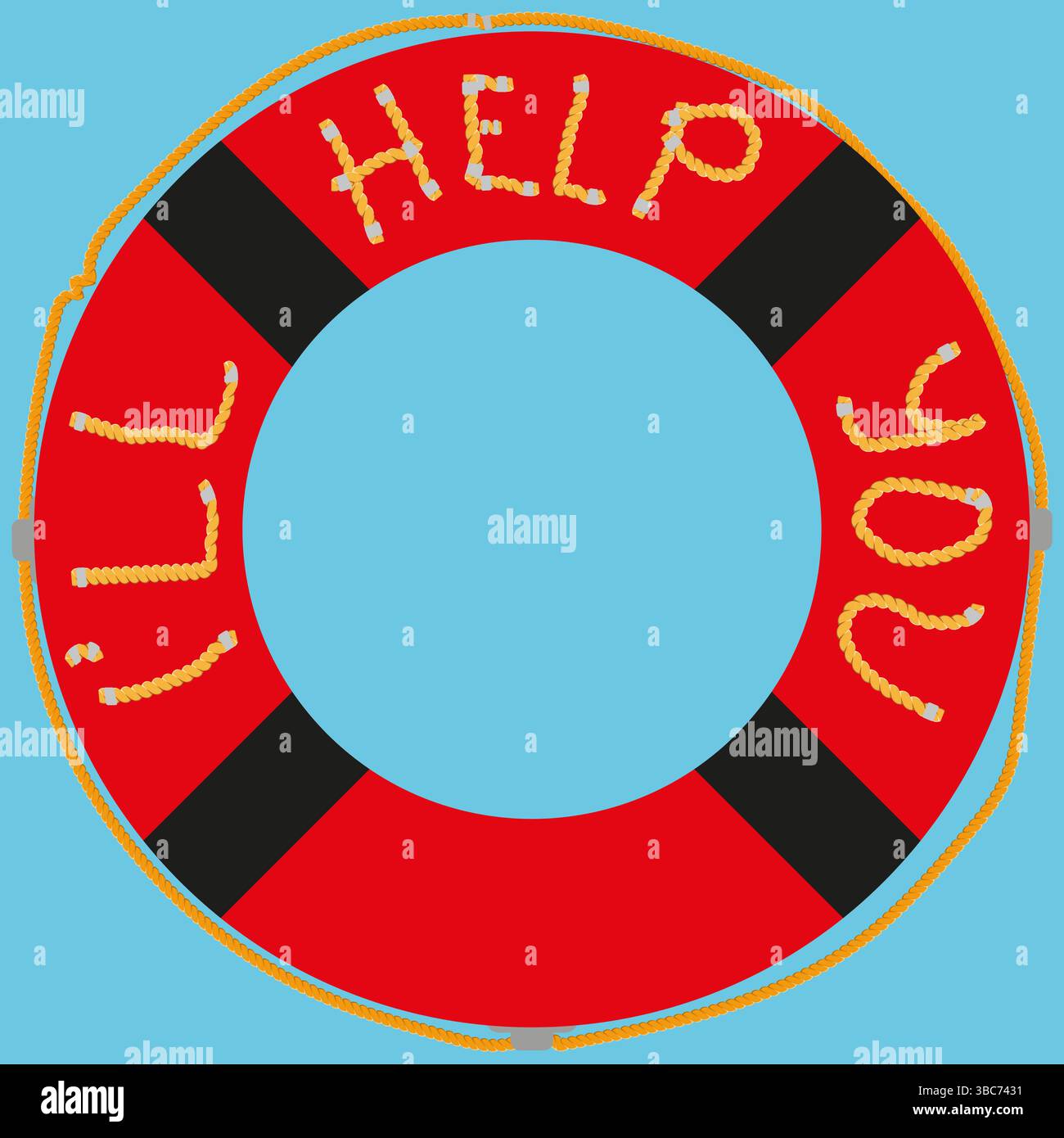 Red rescue ring. Lifebuoy with rope. Text says help. Message for saving ...