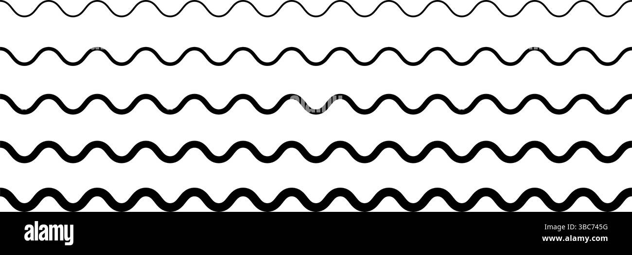 Set of horizontal wavy lines of different thickness. Undulate dividers ...