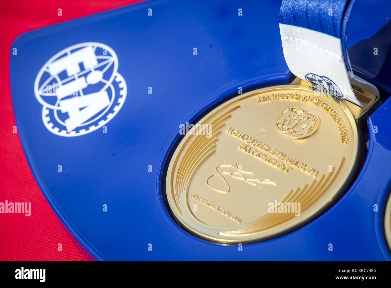 FIA medals, winners podium, portrait during the 2025 Rally de Portugal ...