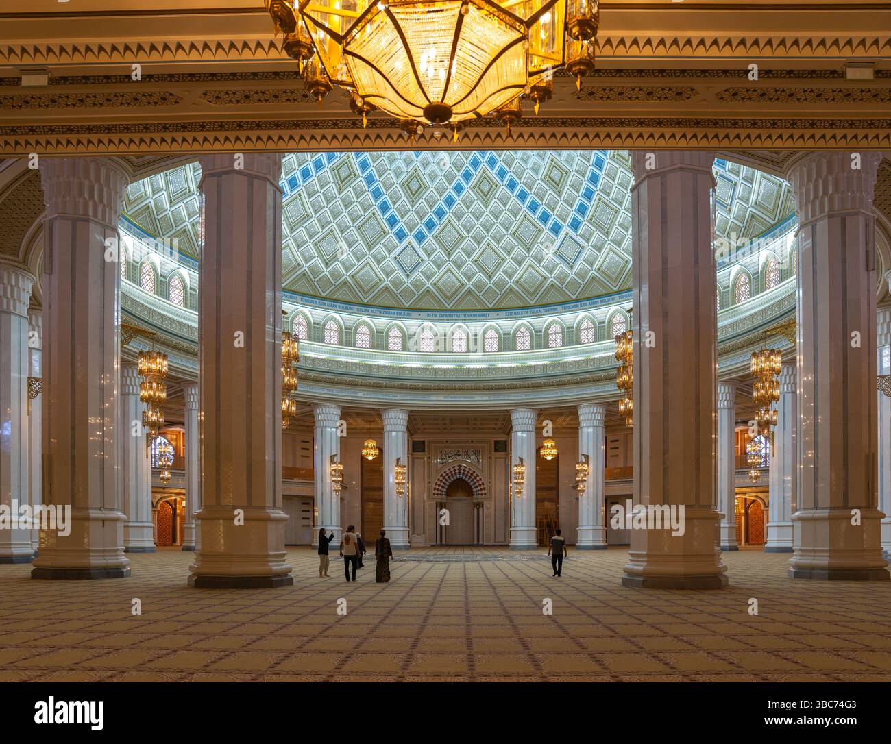 Ashgabat, Turkmenistan The interior of the Turkmenbashi Rukh Mosque is one of the largest ...