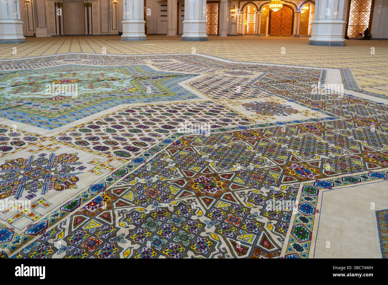 Ashgabat, Turkmenistan Carpet in the Turkmenbashi Rukh Mosque, one of the largest mosques in ...