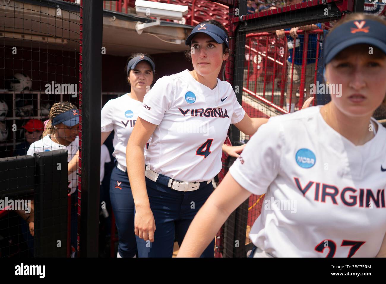 Virginia infielder Brie Biddle (4) exits the dugout before an NCAA ...