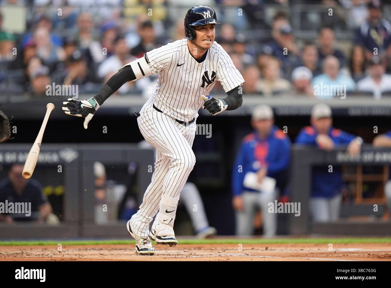 New York Yankees' Cody Bellinger follows through on a two-run double ...