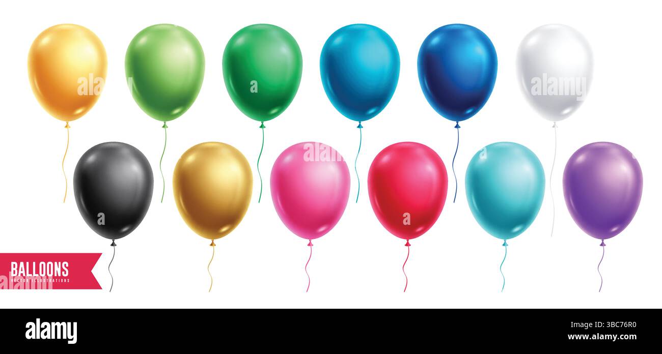 Birthday balloons colorful clipart set. Balloon floating elements ...