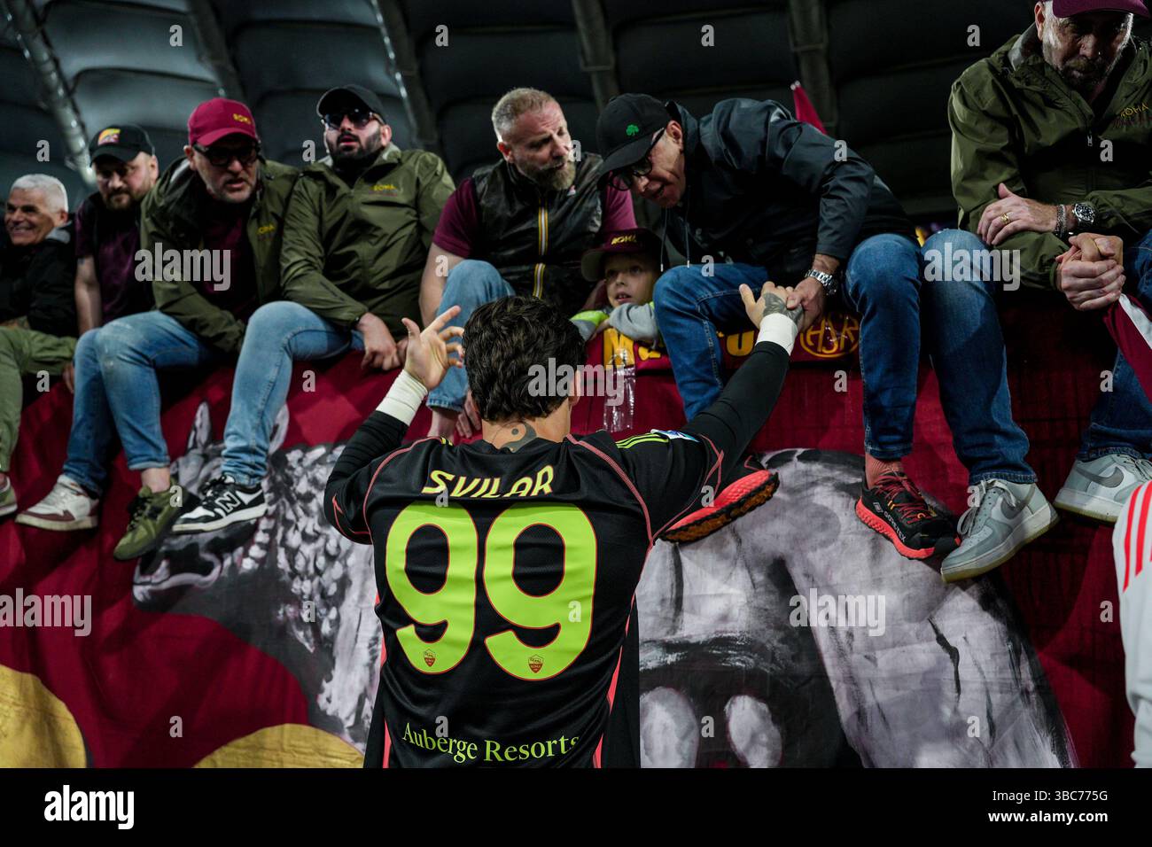 Rome, Italy. 19th May, 2025. Mile Svilar of A.S. Roma and Curva Sud ...