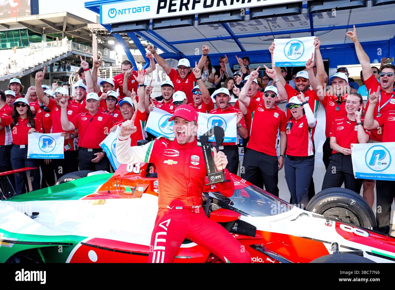 INDIANAPOLIS, IN - MAY 18: IndyCar driver Robert Shwartzman (83) reacts ...
