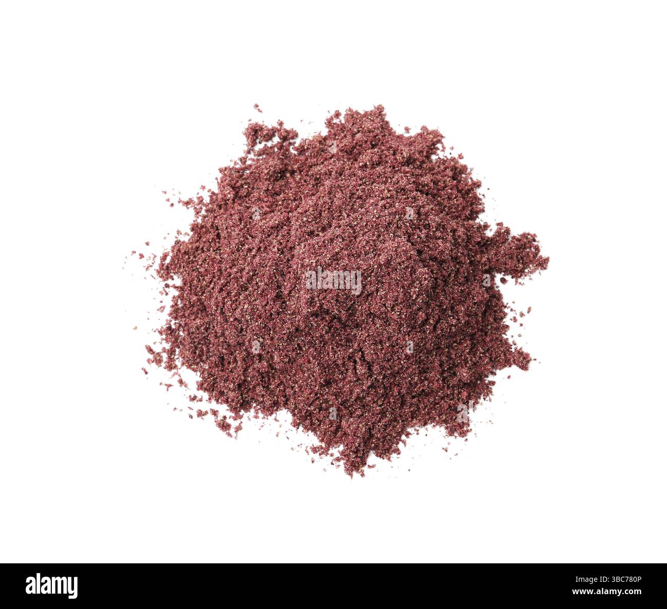 Superfood. Pile of black currant powder isolated on white, top view ...