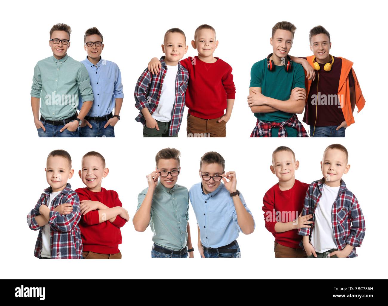 Collage with photos of brothers on white background Stock Photo - Alamy