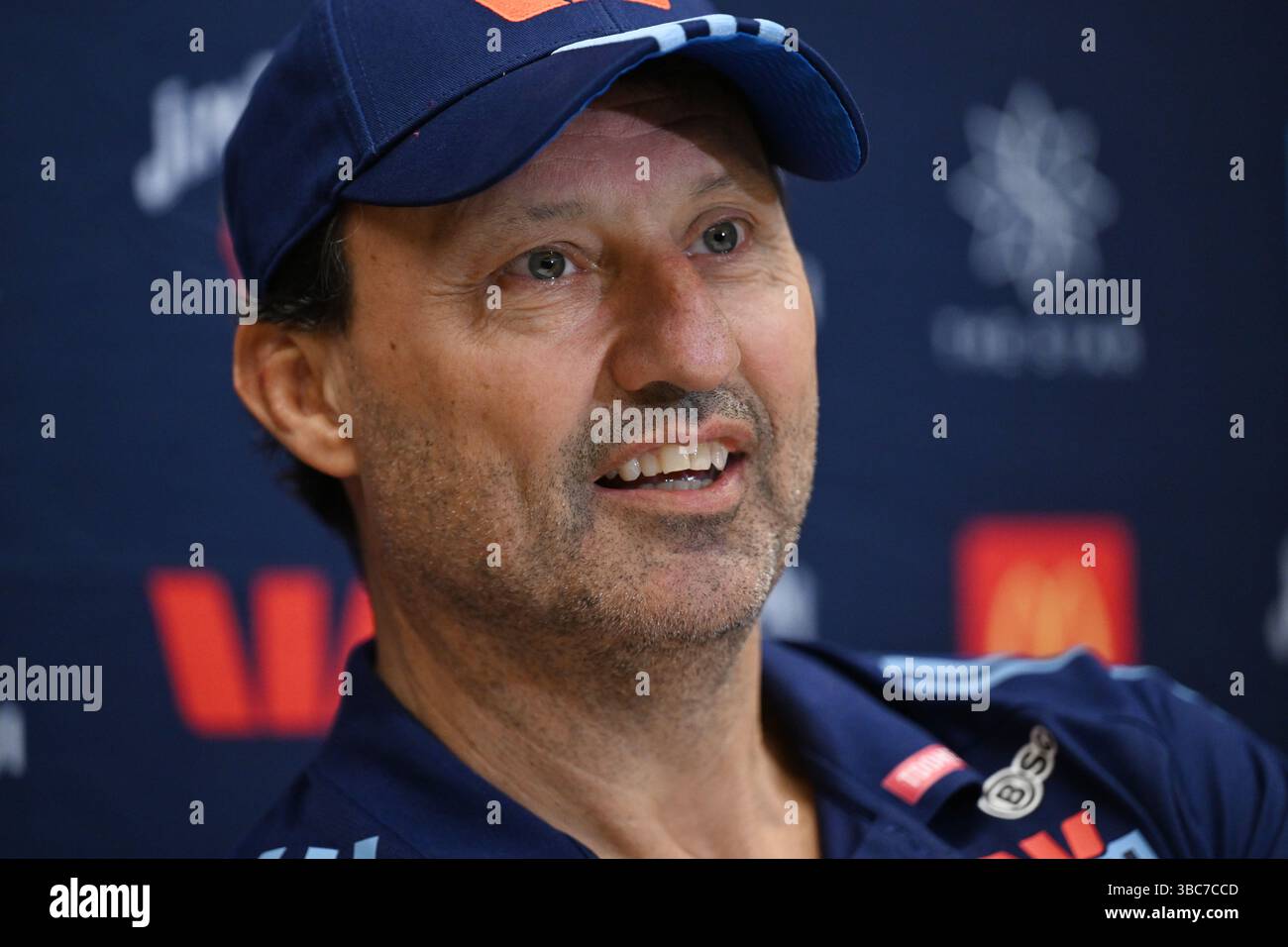 Sydney, Australia. 19th May, 2025. NSW Blues State of Origin coach Laurie Daley speaks to the ...