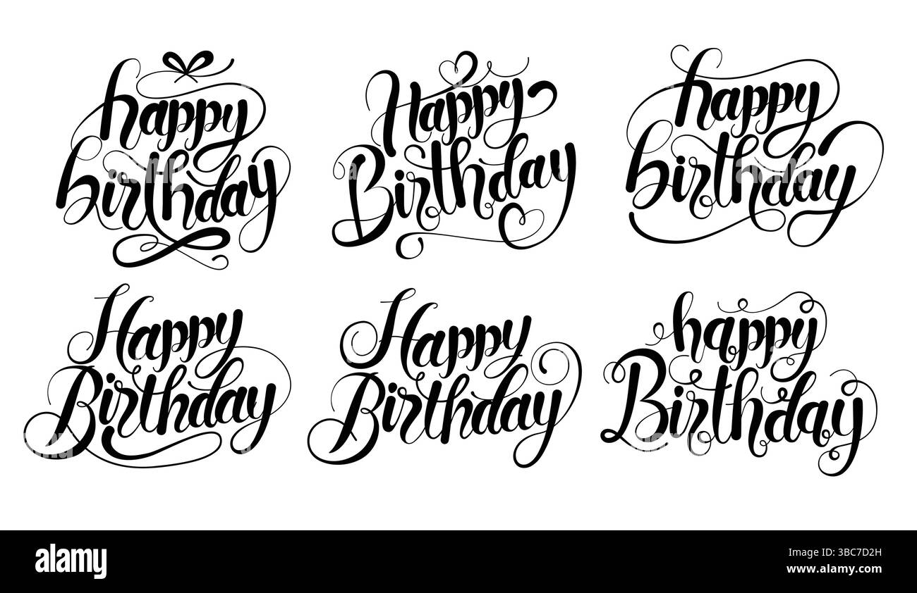 Happy birthday calligraphy greeting clipart set. Birthday typography ...