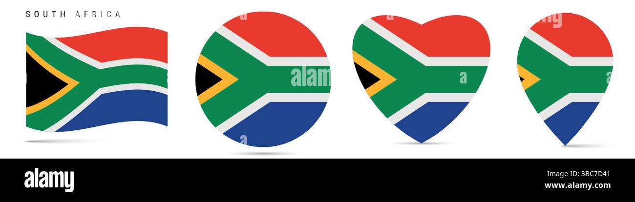 South Africa waving flag, round circle sticker badge, heart shaped icon ...