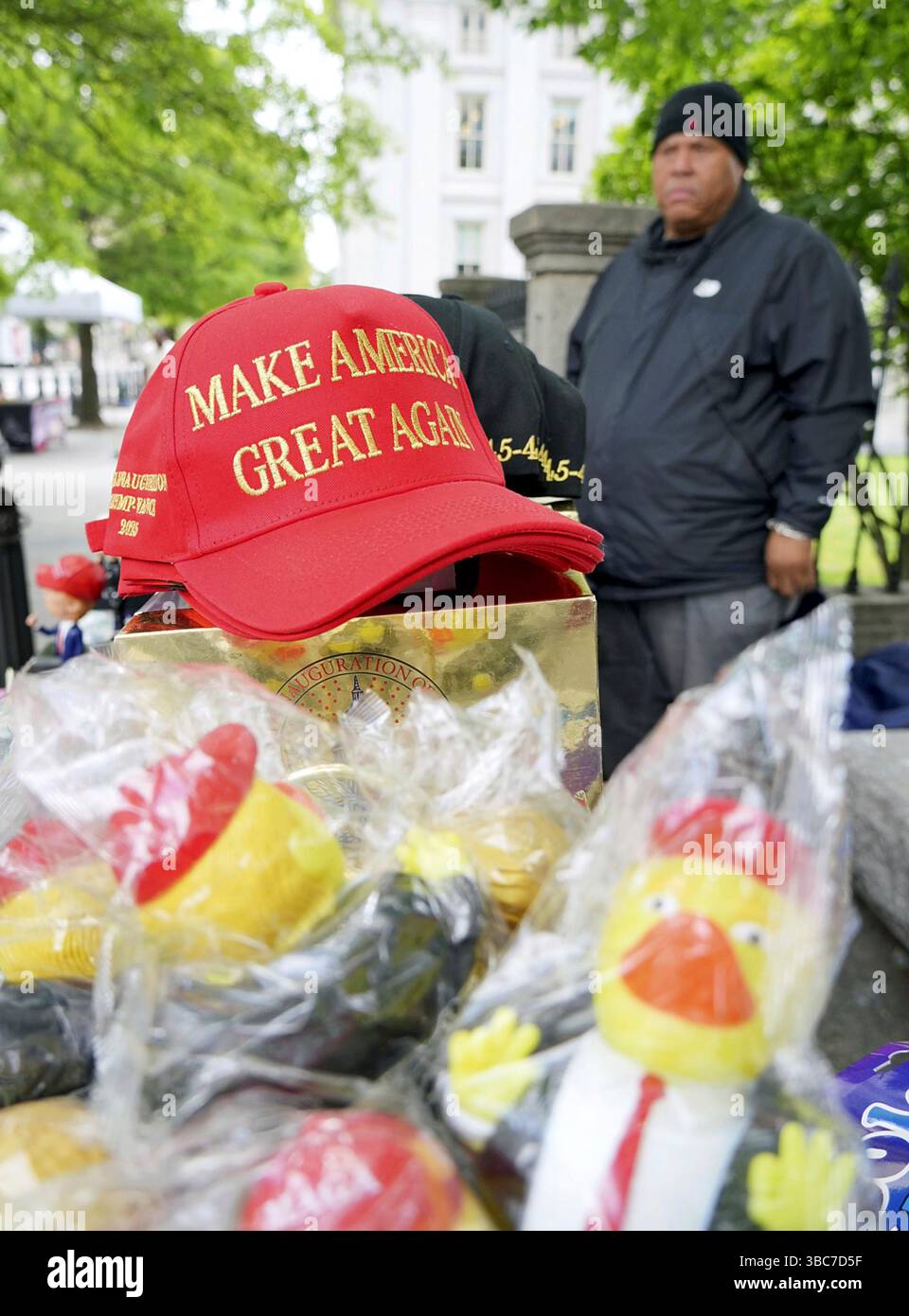 A photo shows red hats to support U.S. President Donald Trump in in ...