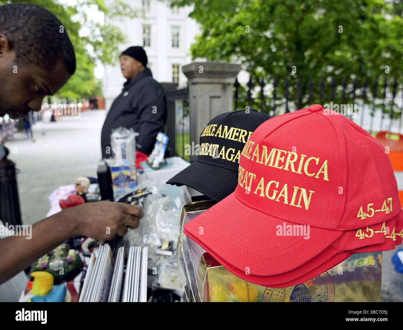 A photo shows red hats to support U.S. President Donald Trump in in ...