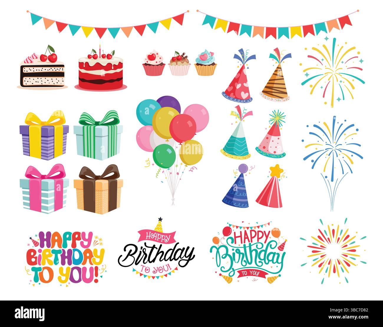 Birthday party elements clipart set. Colorful element clip art ...