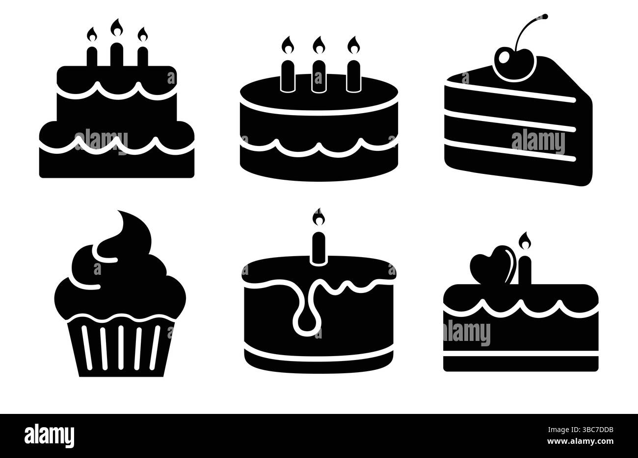 Cake silhouette birthday elements clipart set. Birthday silhouette cake ...