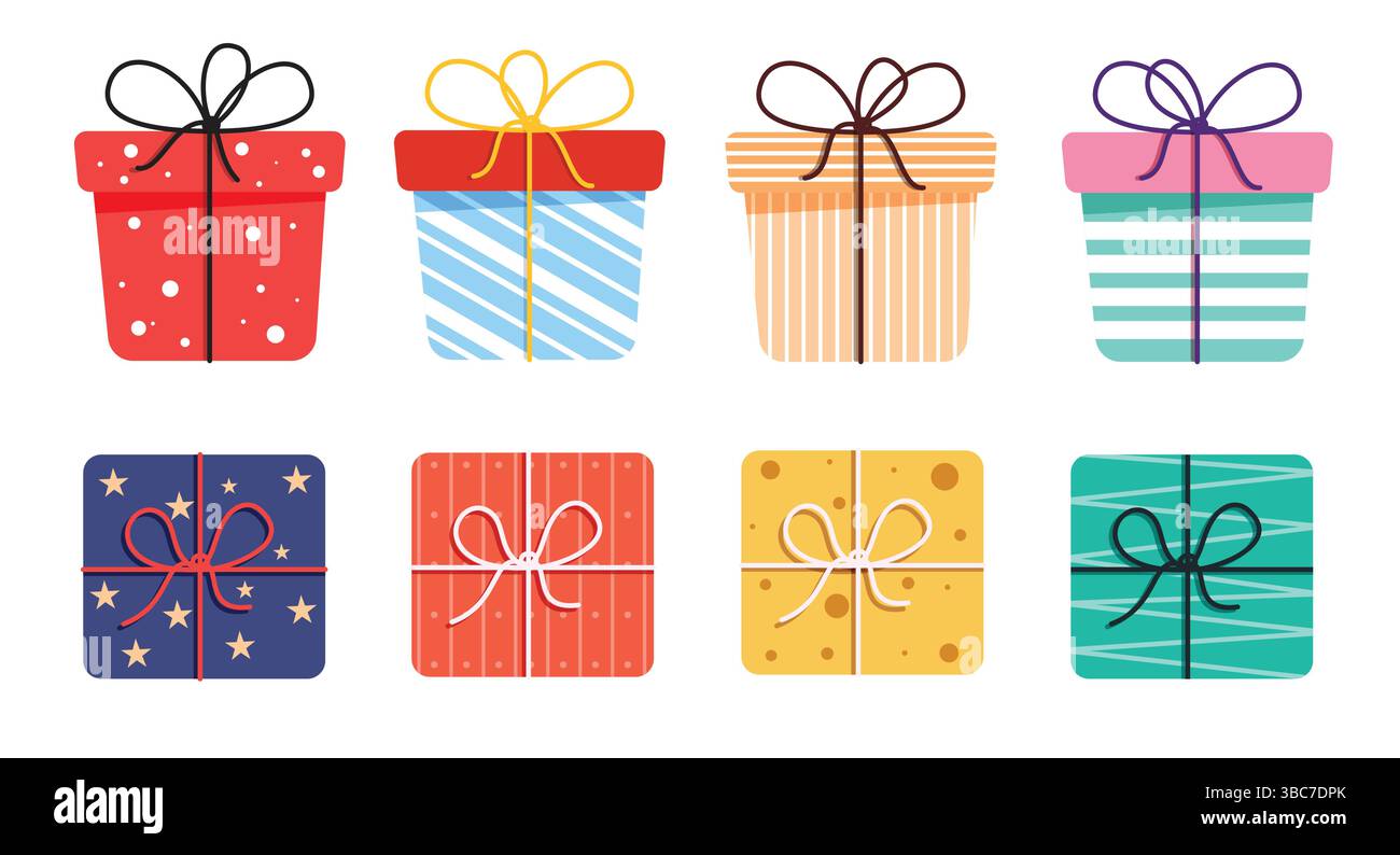 Gift boxes elements clipart set. Birthday gift box drawing clip art ...