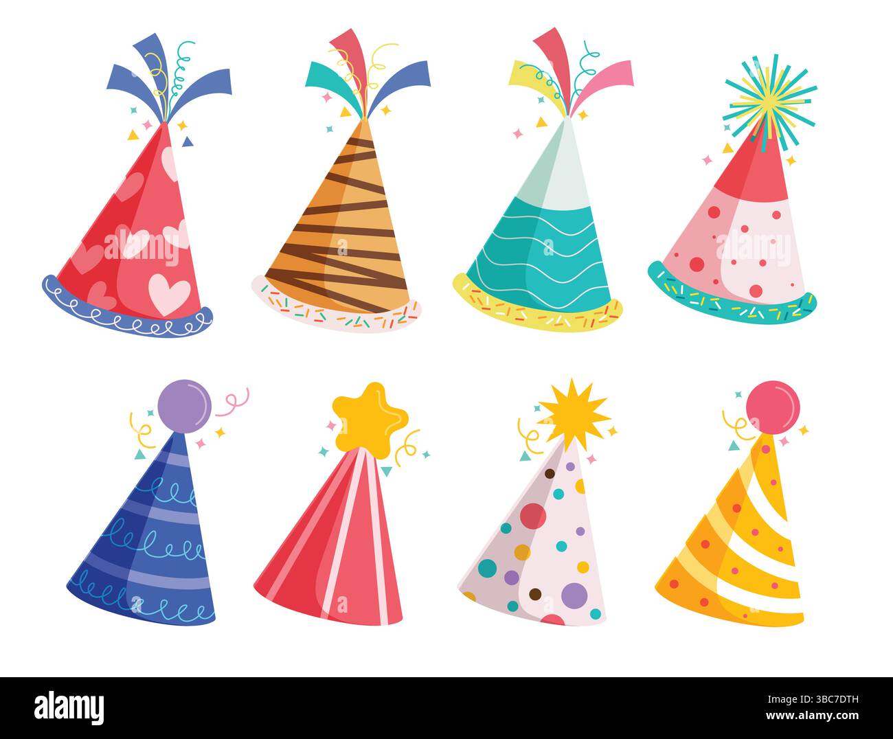 Birthday hat elements clipart set. Birthday party hat colorful drawing ...