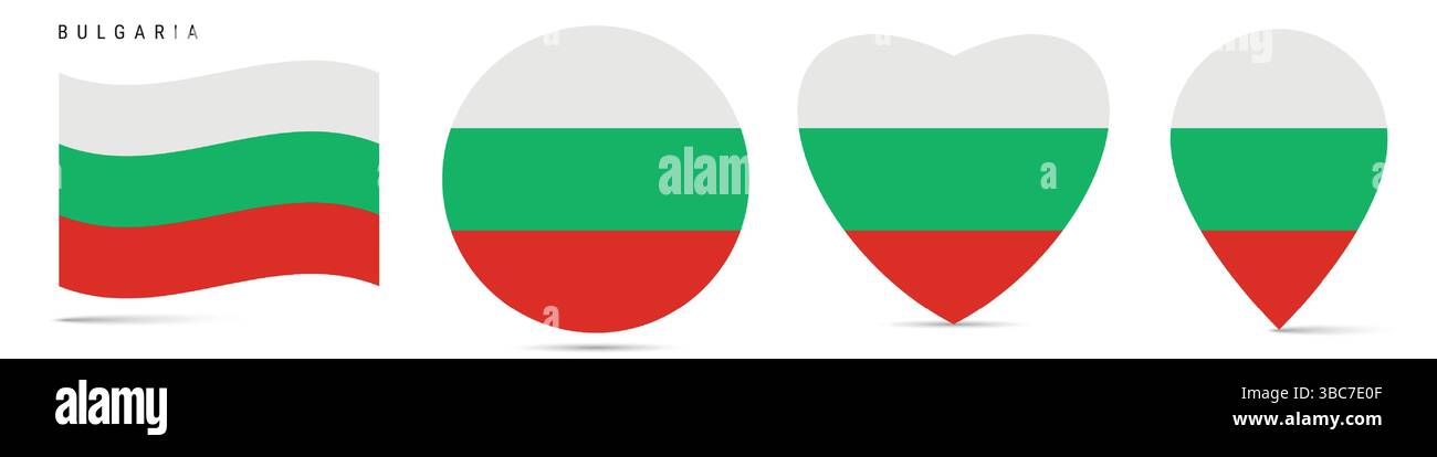 Bulgaria waving flag, round circle sticker badge, heart shaped icon ...