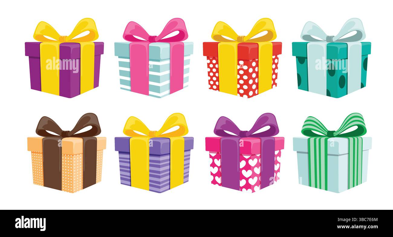 Birthday gift box elements clipart set. Colorful gift boxes drawing ...