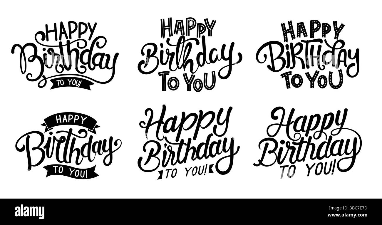 Happy birthday typography greeting clipart set. Birthday text ...