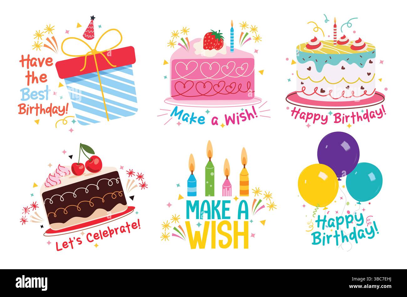 Birthday greetings typography clipart set. Colorful wishes drawing ...