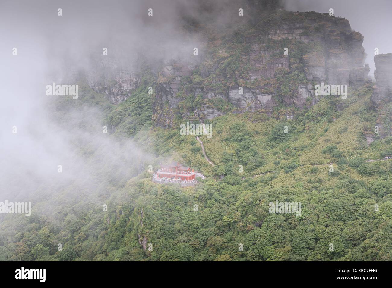 Chengen buddhist temple from the new golden summit in Fanjing mountain ...