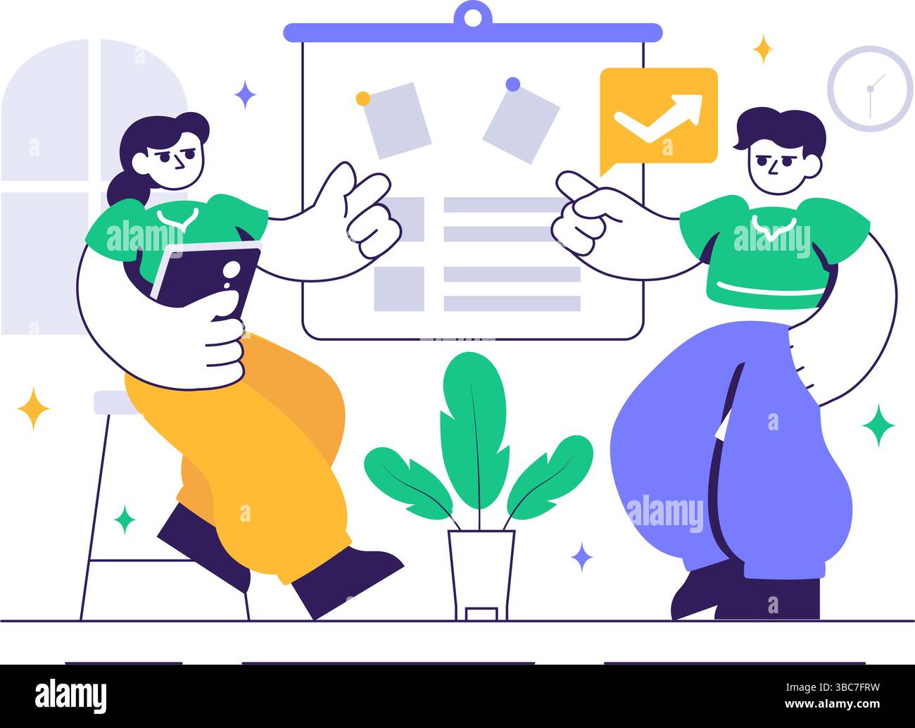 Vector illustration of a Coworking Business Featuring Colleagues Talking, Meeting, and Working ...