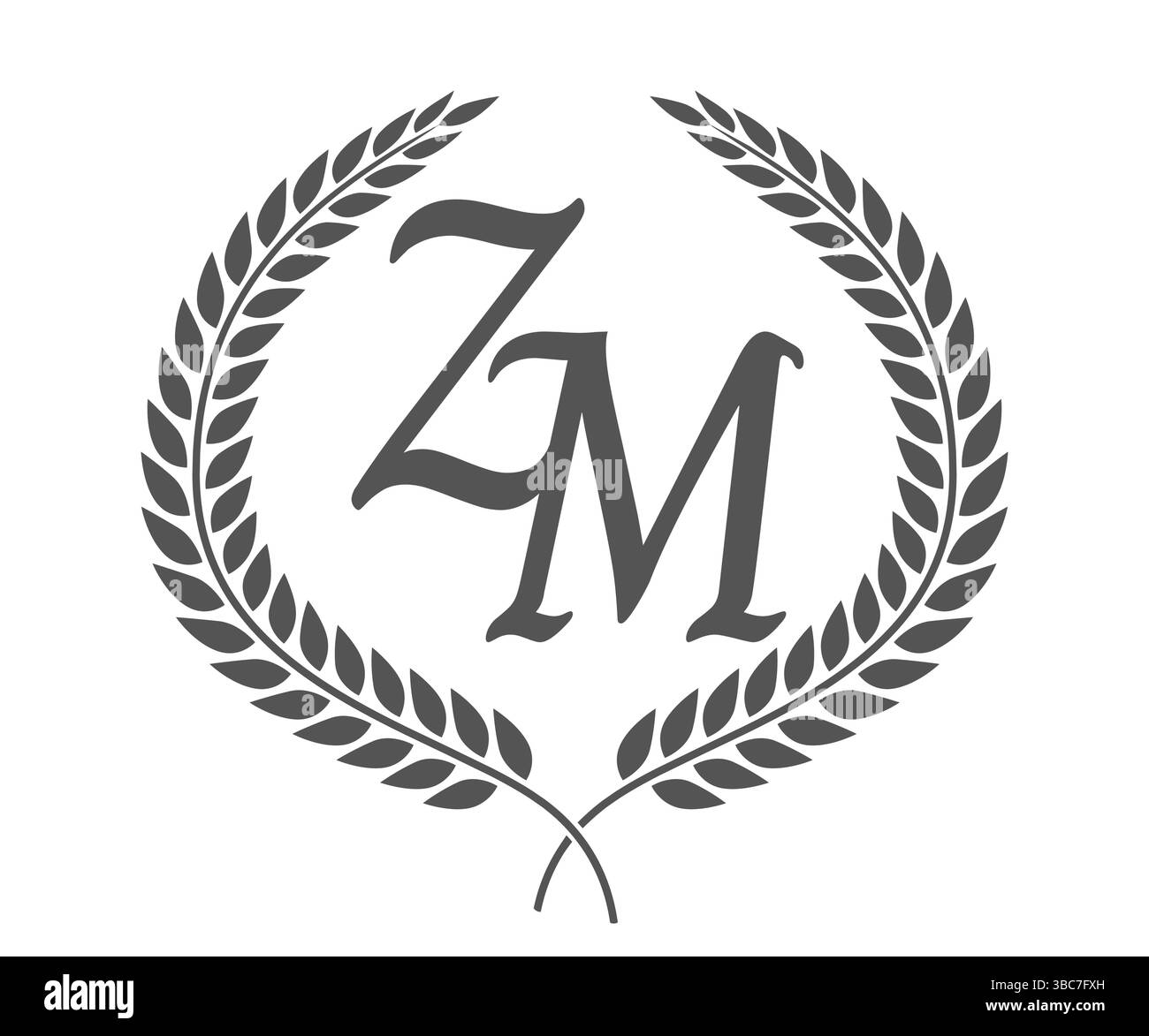 Initial letter Z and M, ZM monogram logo design with laurel wreath ...