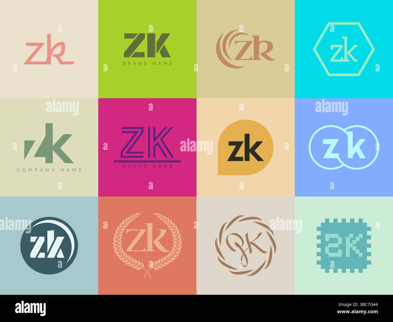 ZK logo company template. Letter z and k logotype. Set different ...