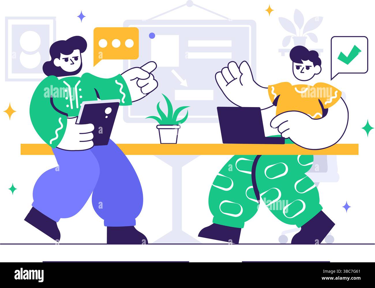Vector illustration of a Coworking Business Featuring Colleagues ...