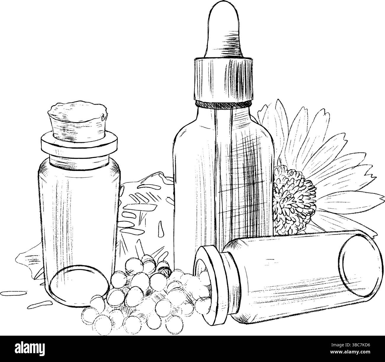 A detailed illustration of various herbal remedy bottles, showcasing ...