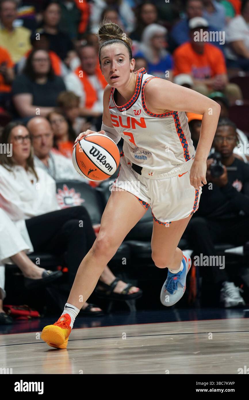 Connecticut Sun guard Marina Mabrey (3)drives the ball down court ...