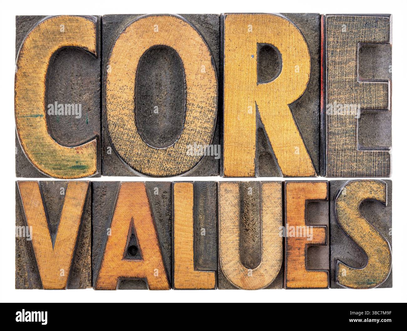 Core values banner - isolated word abstract in vintage letterpress wood ...