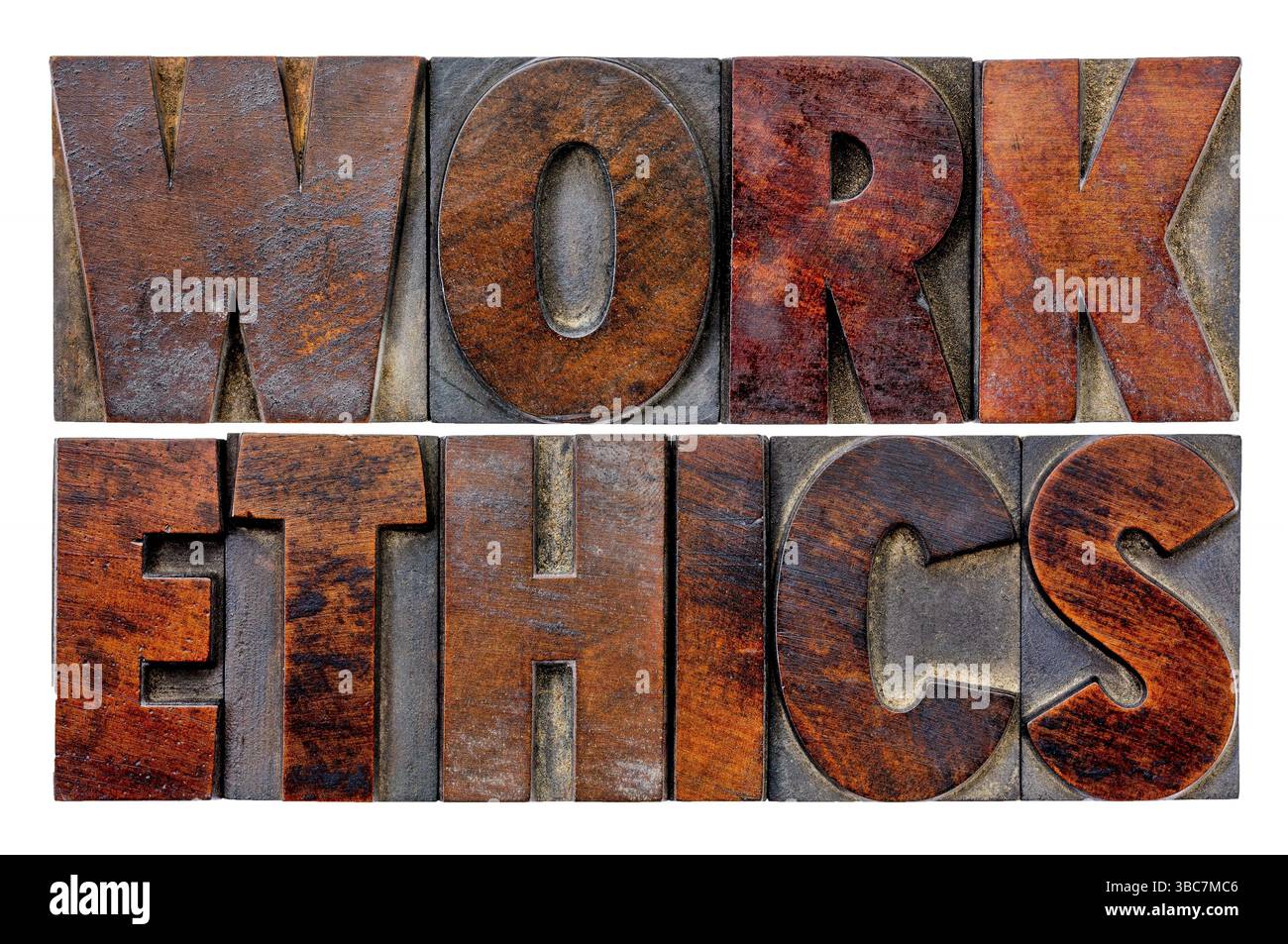 Work ethics word abstract in vintage letterpress wood type blocks with ...