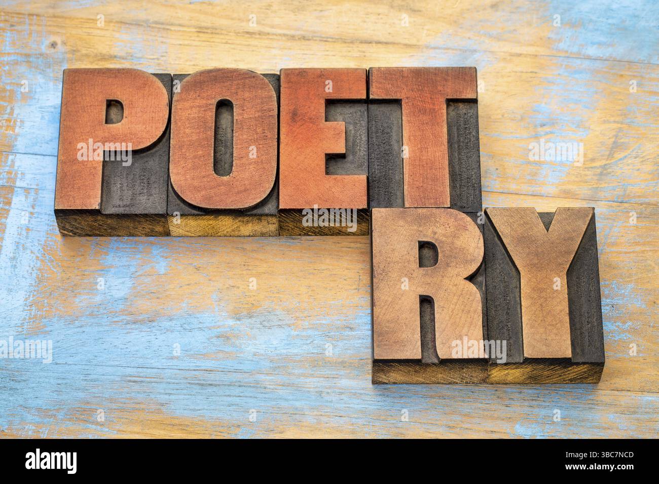 Poet and poetry word abstract- text in vintage letterpress wood type ...