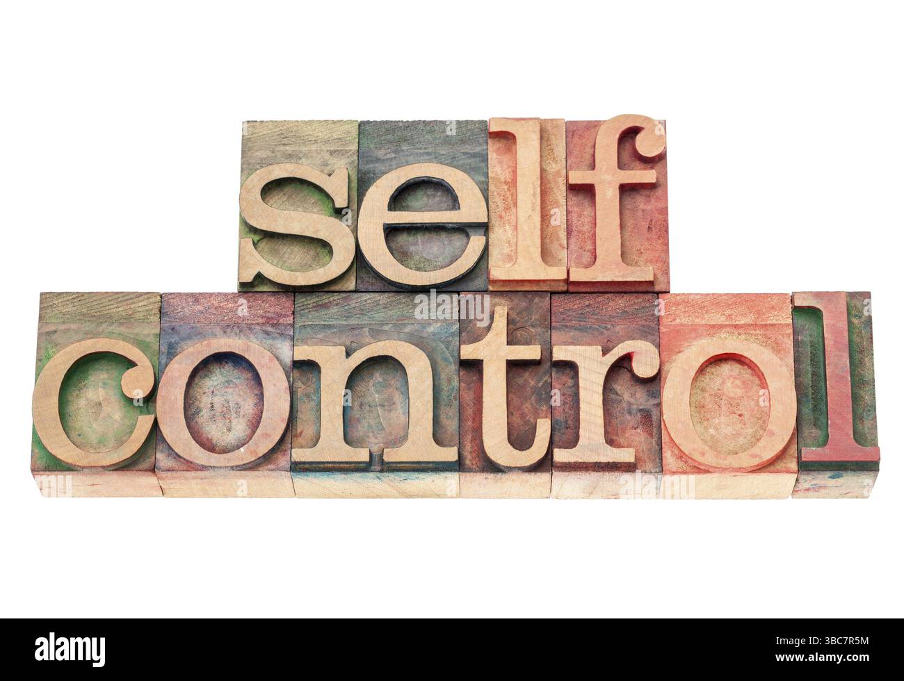 Selfcontrol word - isolated text in vintage letterpress wood type printing blocks Stock Photo ...