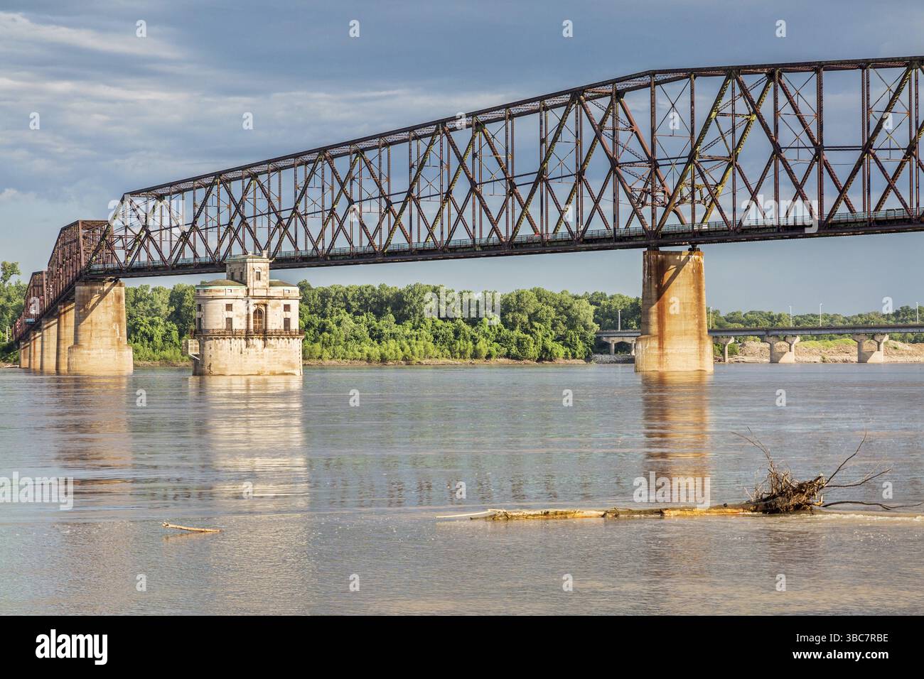 The Old Chain of Rocks bridge and historic water (intake) tower on the ...