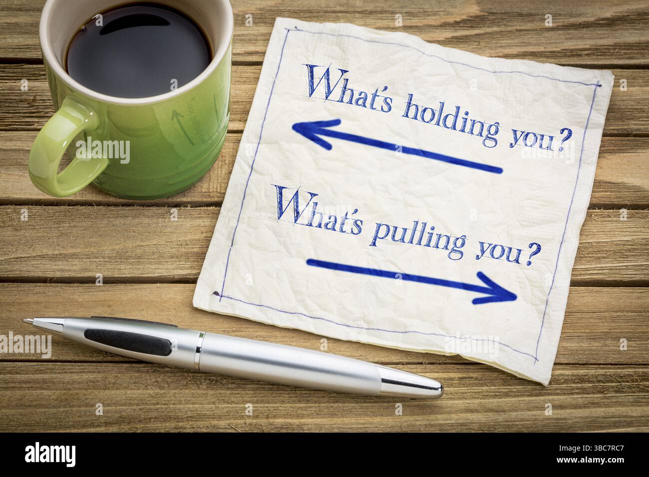 What is holding and pulling you questions - handwriting on a napkin ...