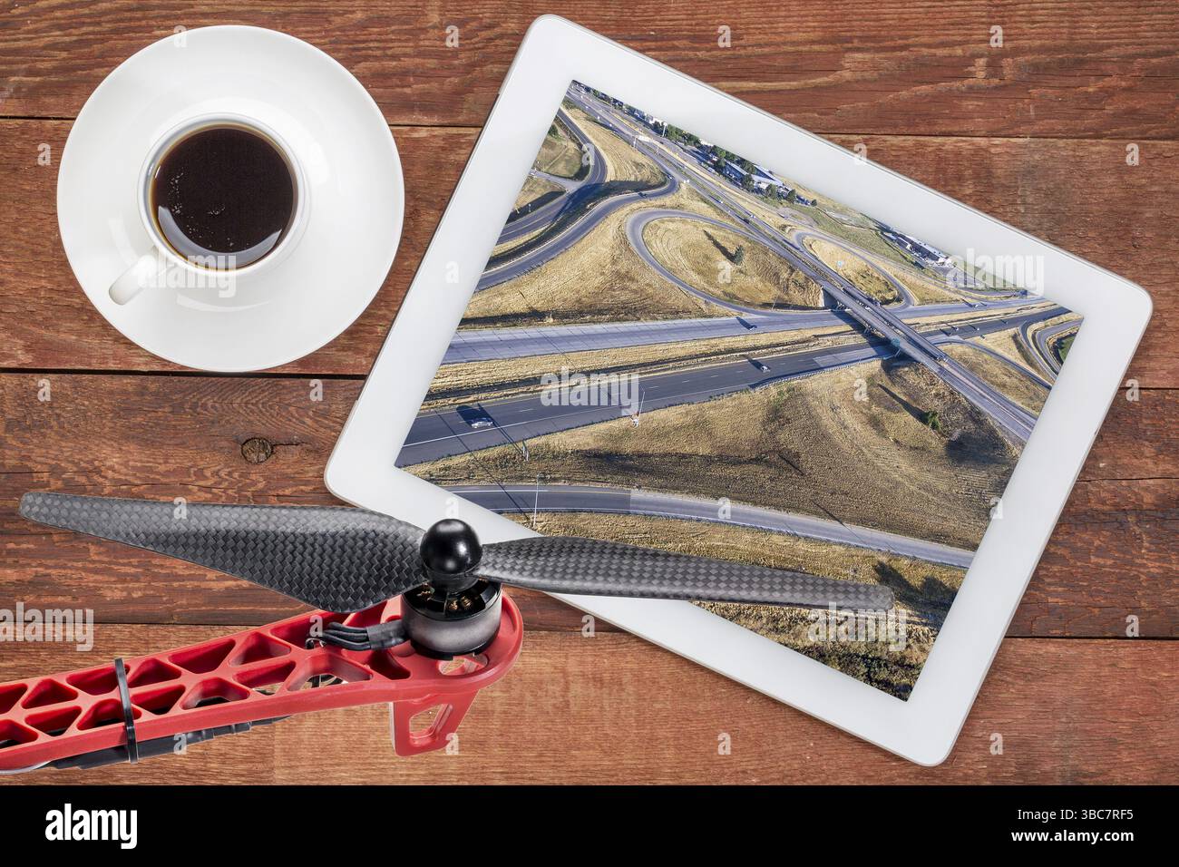 Aerial landscape photography concept - reviewing aerial pictures of a ...