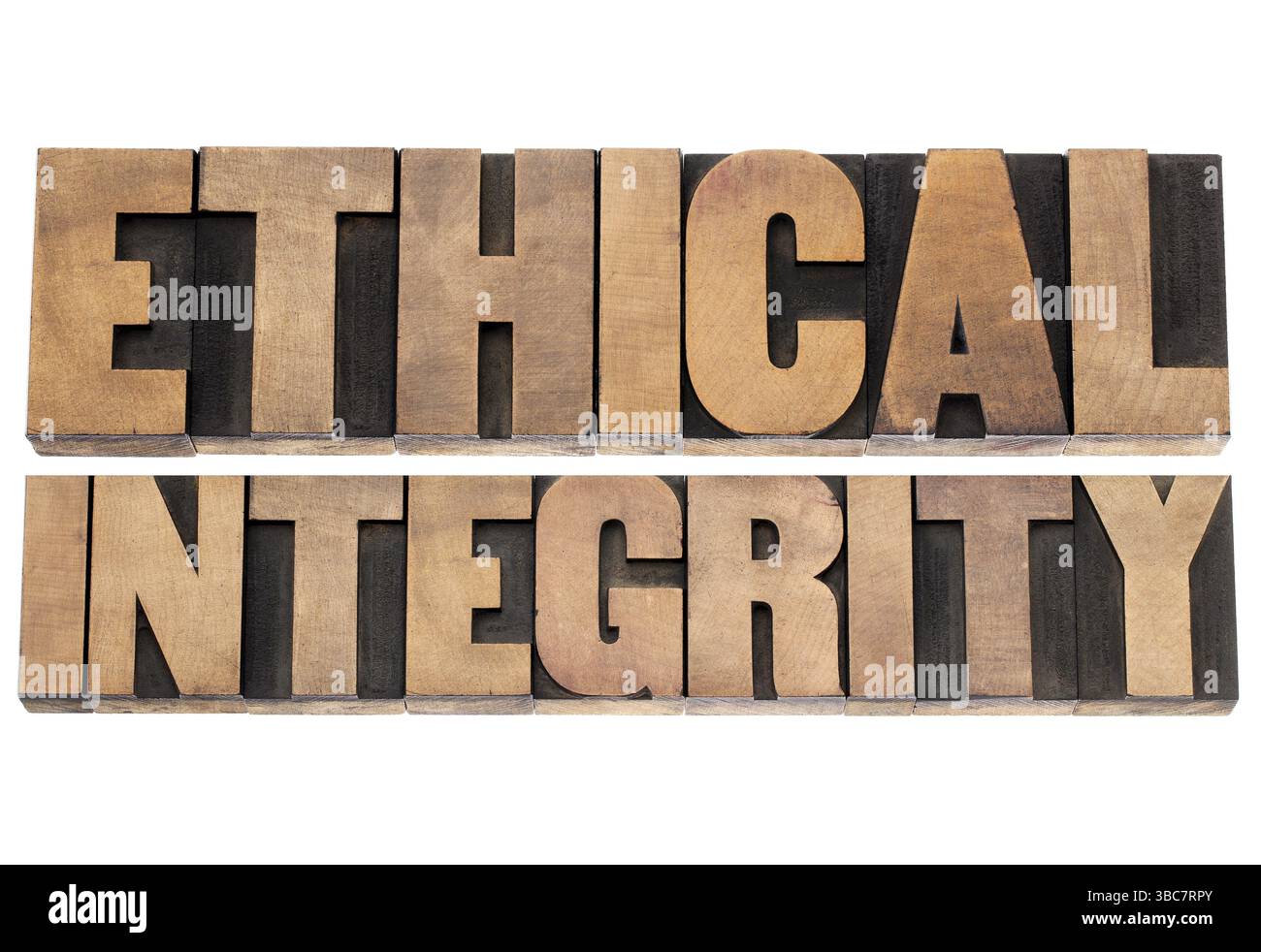 Ethical integrity - isolated text in letterpress wood type printing ...