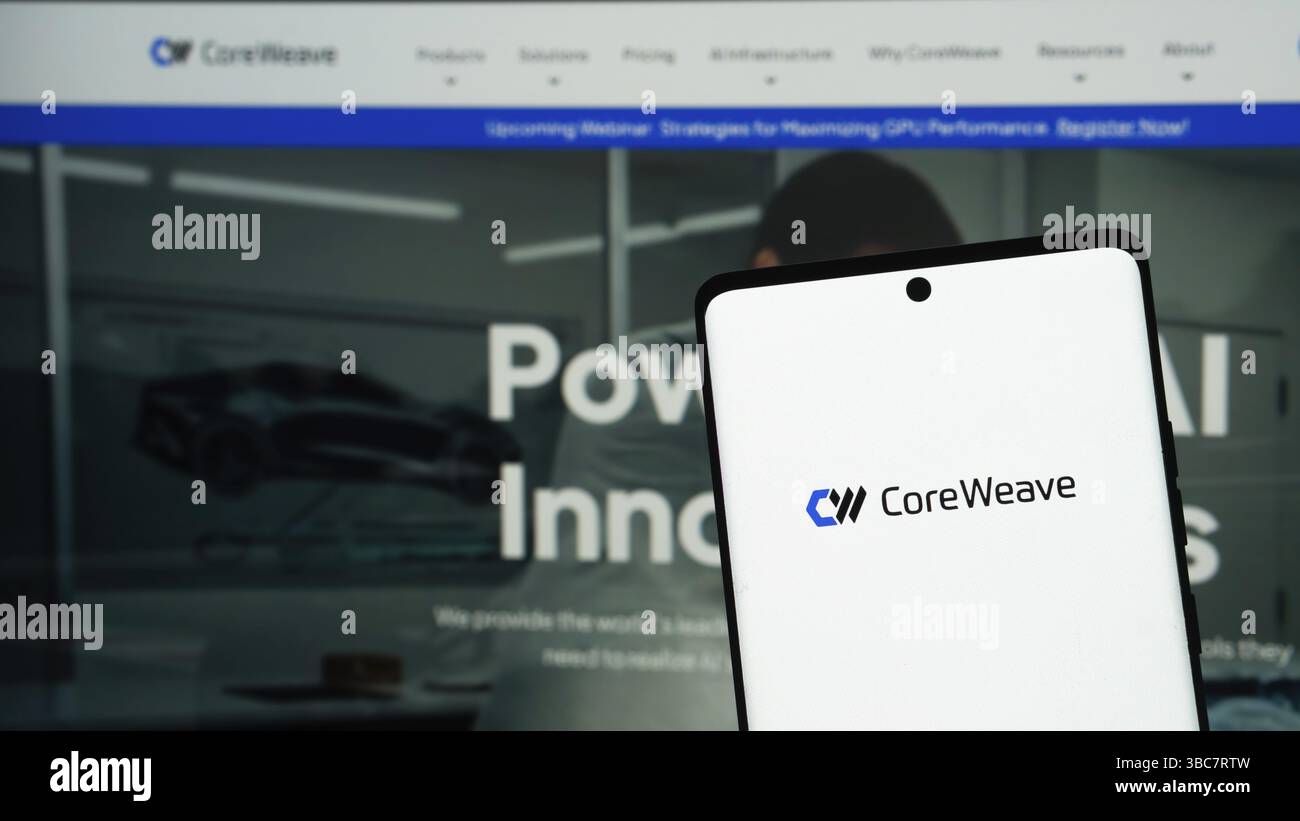 Dhaka, Bangladesh 16 May 2025: Coreweave Core Weave Brand Logo Display ...