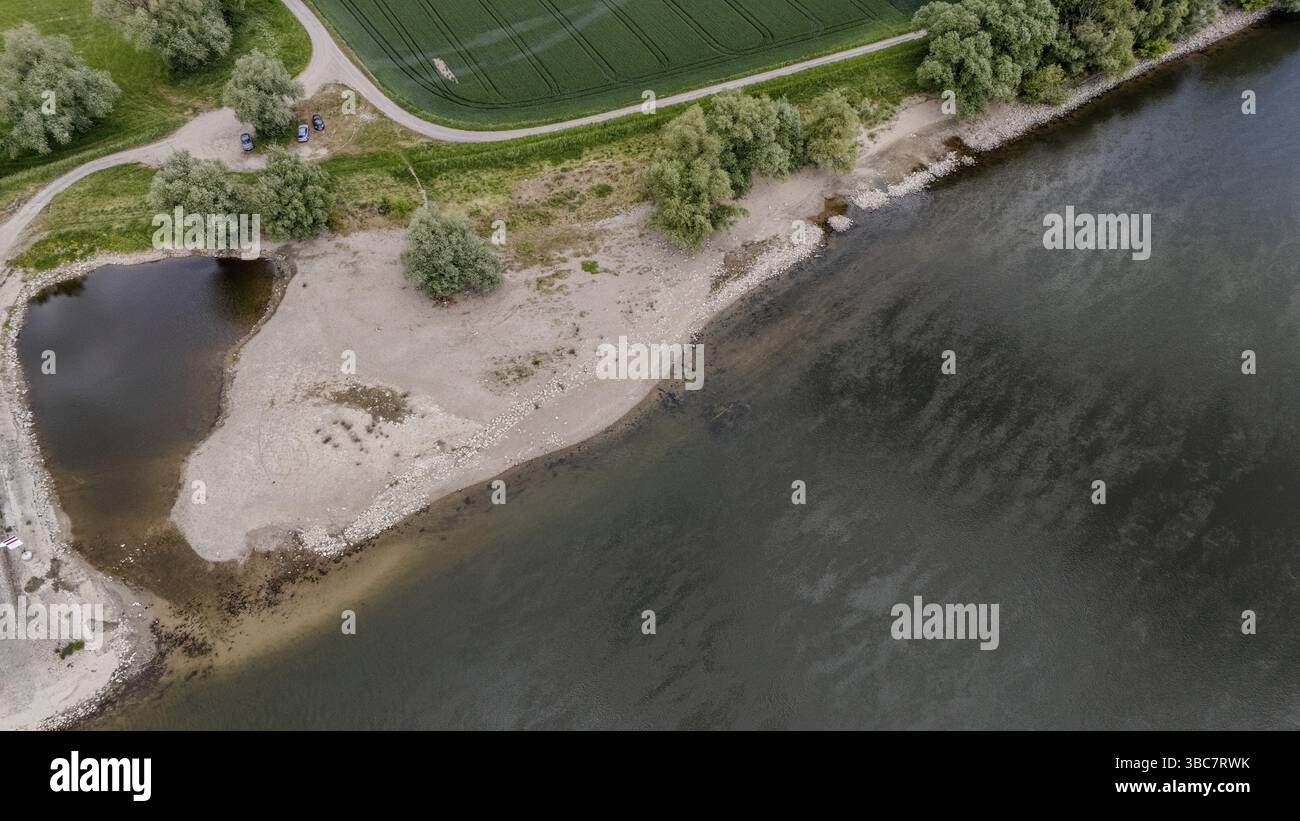 Drone image of a river section with gravel beaches and surrounding ...