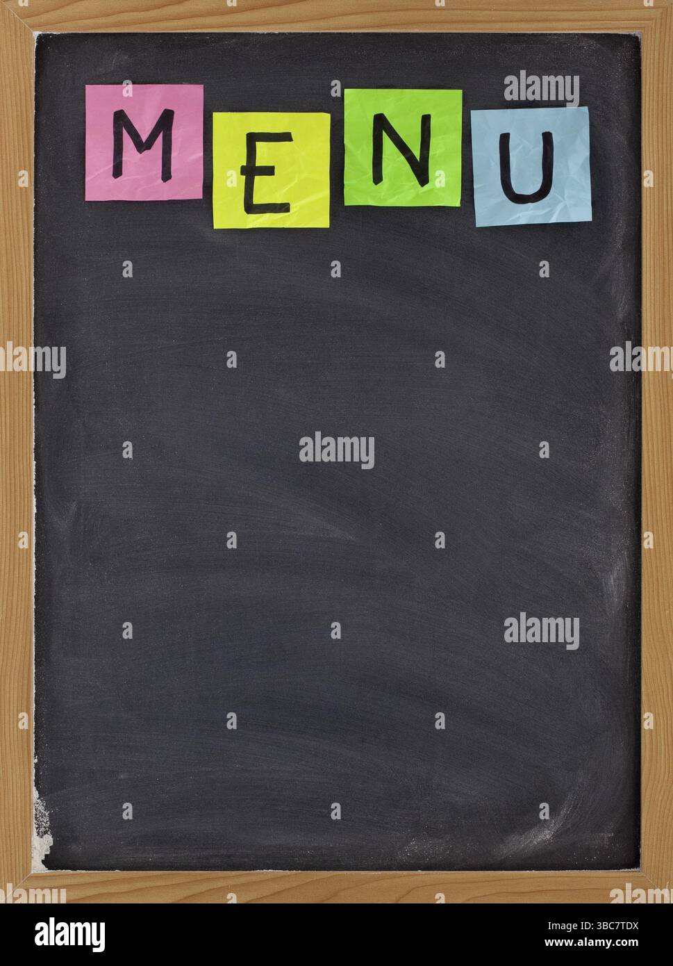 Blank restaurant menu - sticky note title on blackboard with white ...