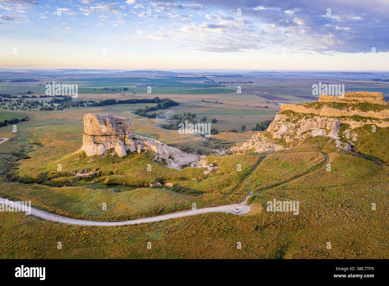 Courthouse and Jail Rocks in Nebraska Panhandle - aerial view ar summer ...