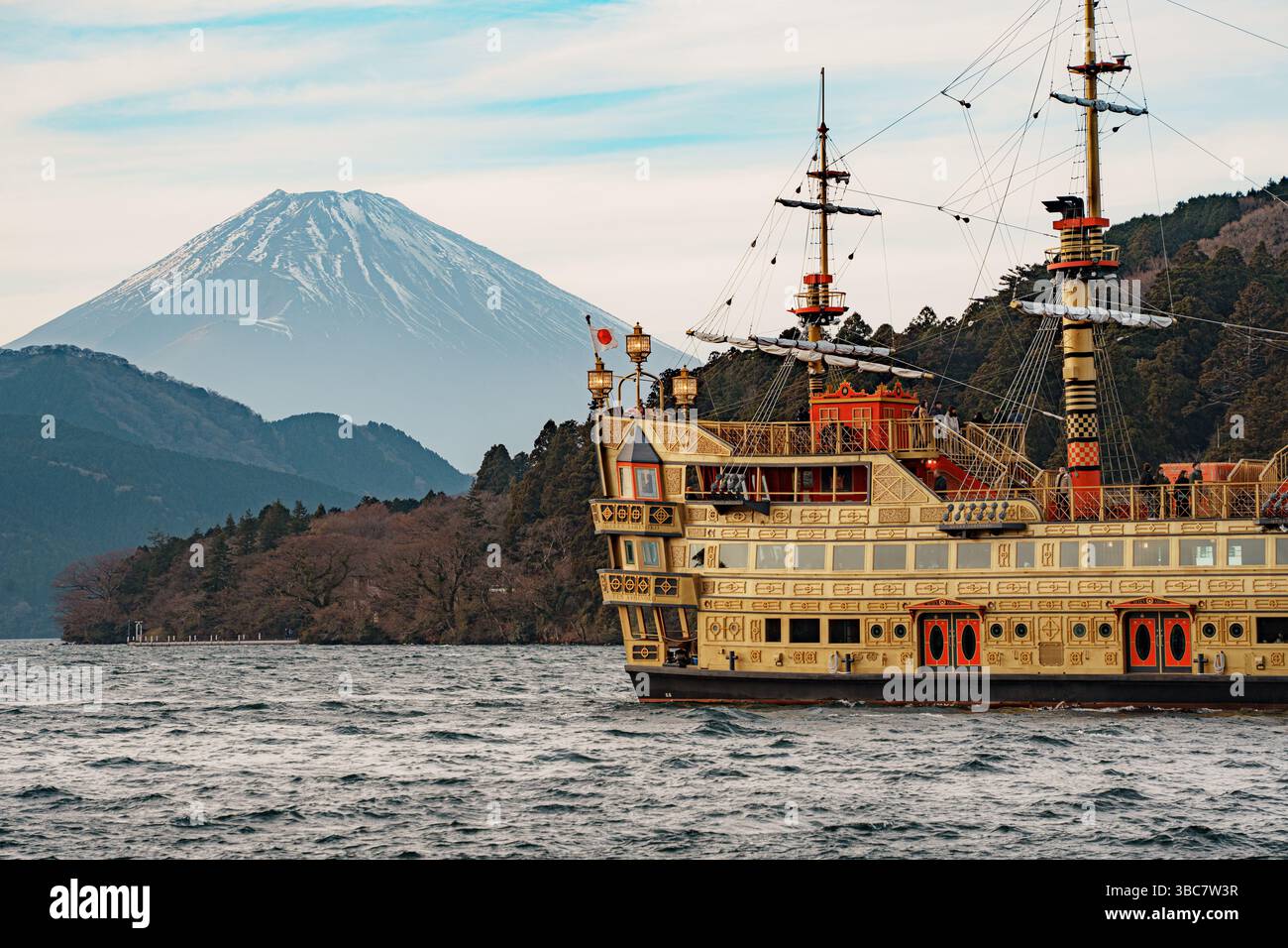Hakone, Japan - Dec 9, 2023: Decorative pirate-style sightseeing ship ...