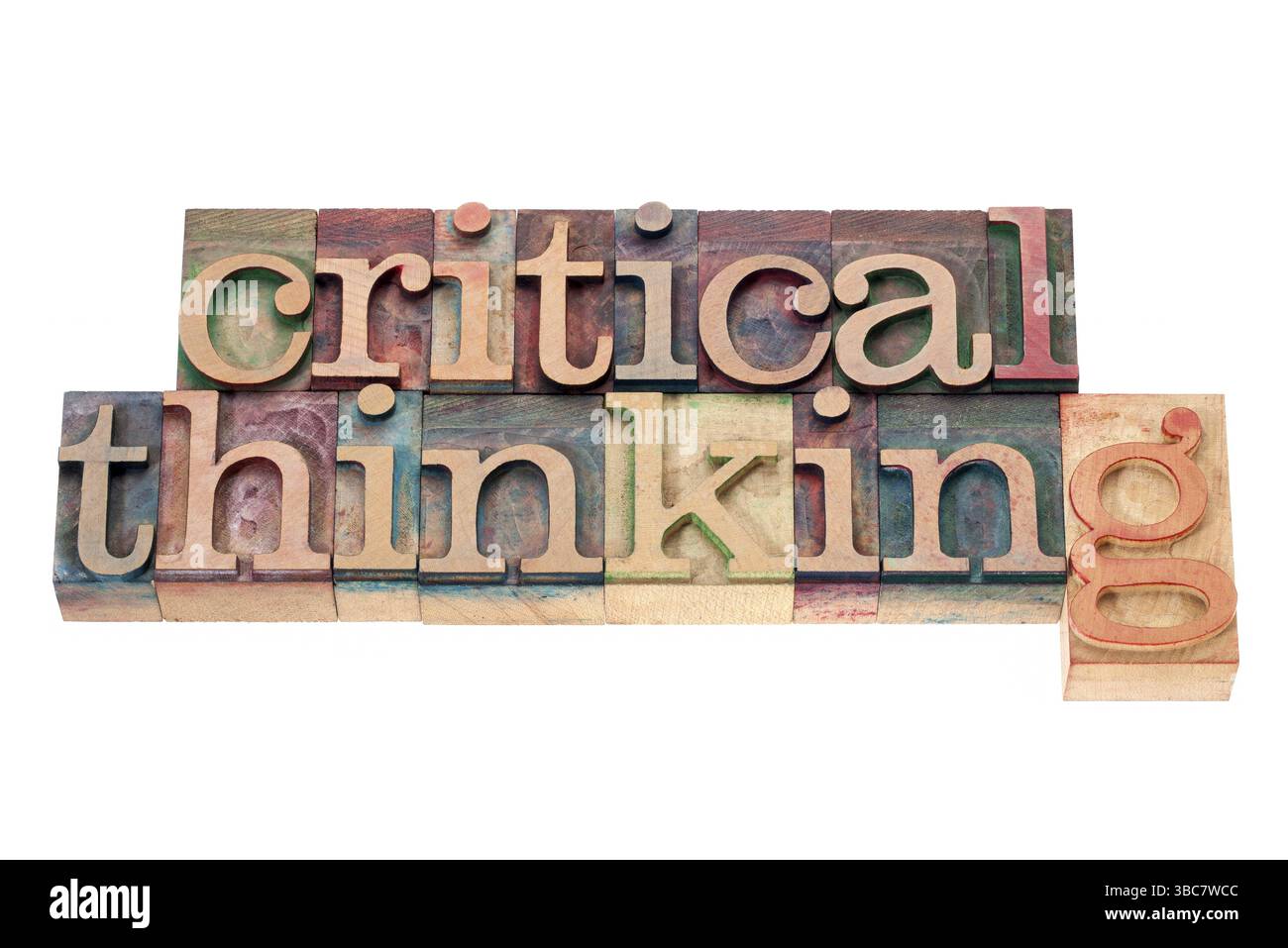 Critical thinking - isolated text in letterpress wood type printing ...